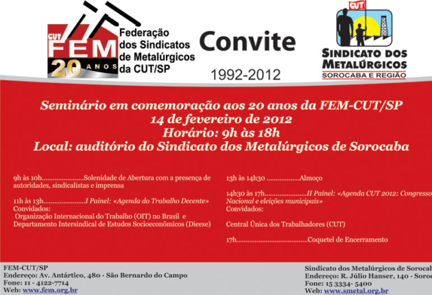 Aniversário da FEM/CUT será comemorado em Sorocaba